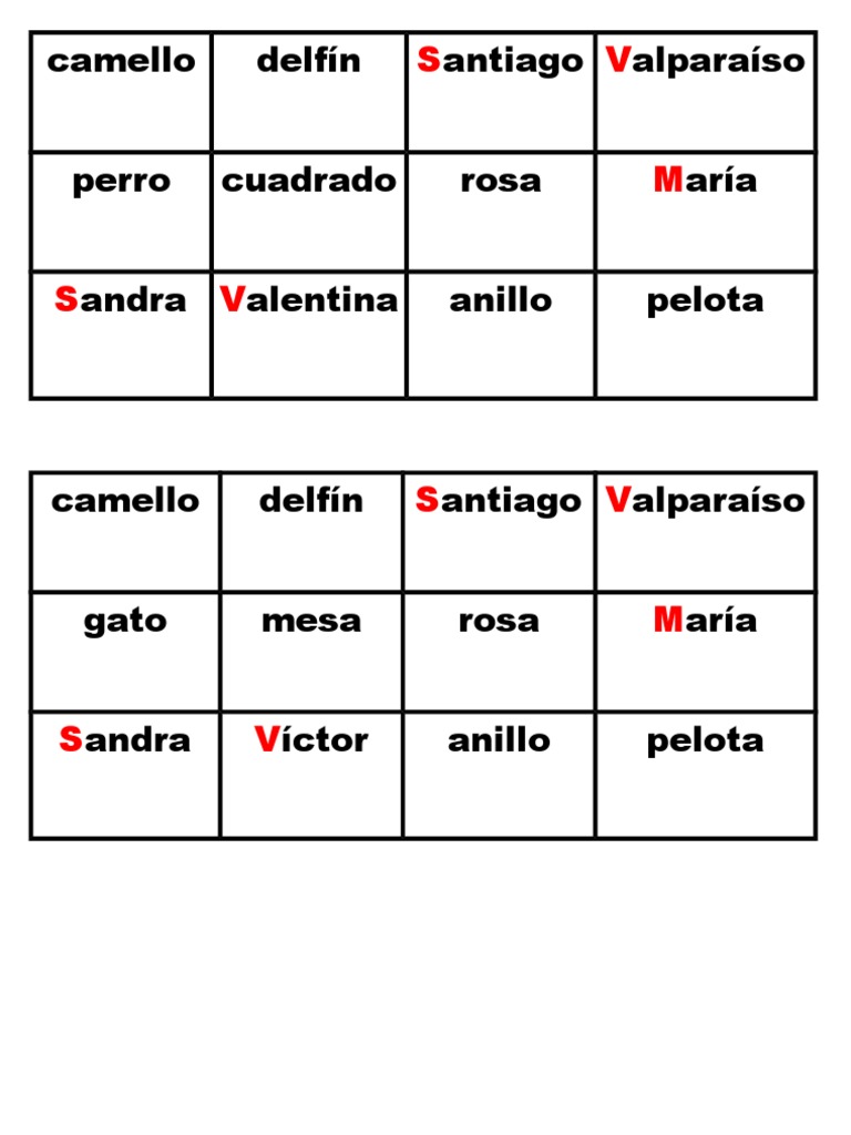 Bingo De Sustantivos Comunes Y Propios