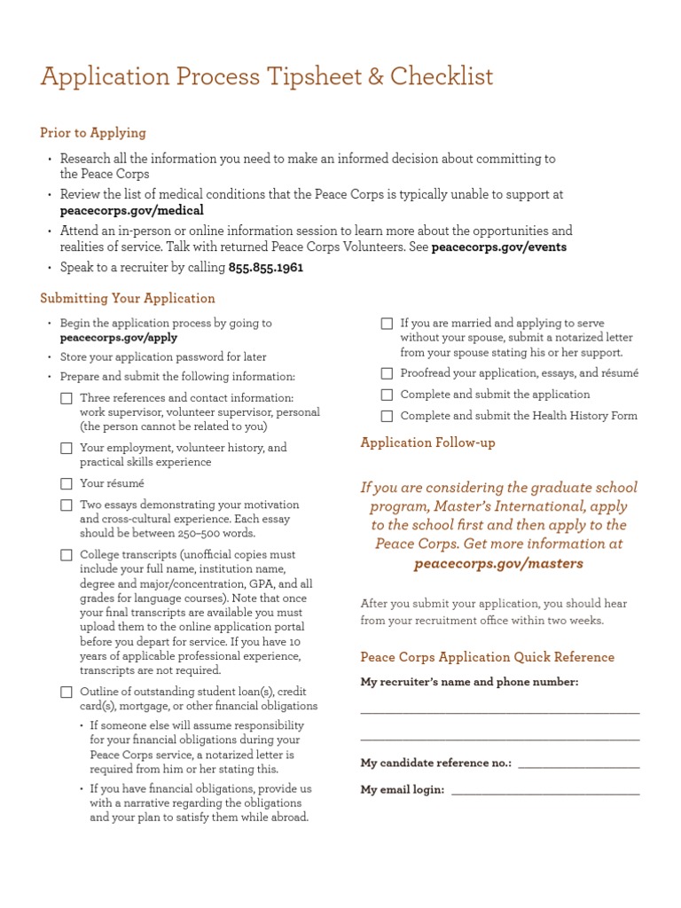 Peace Corps Applicant Tip Sheet | PDF | Peace Corps | Recruitment