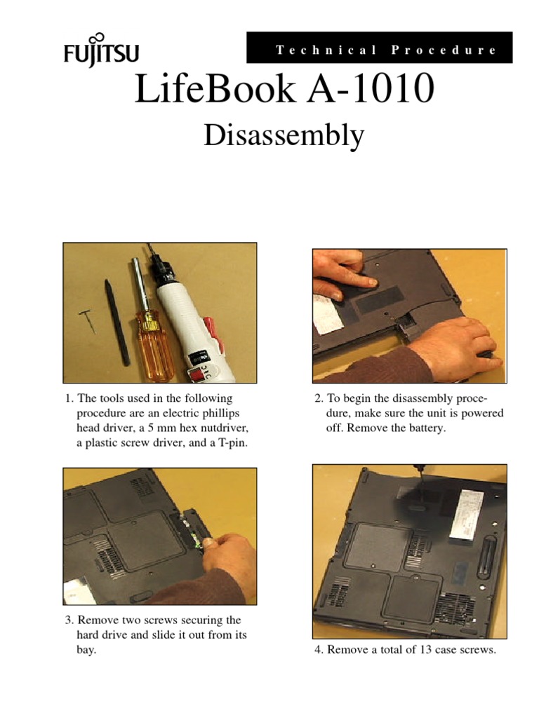 Fujitsu Lifebook - A-1010 Service Manual | PDF | Screw | Electronics