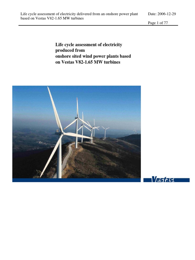 LCA V82-1.65 MW Onshore | PDF | Life Cycle Assessment | Wind Power