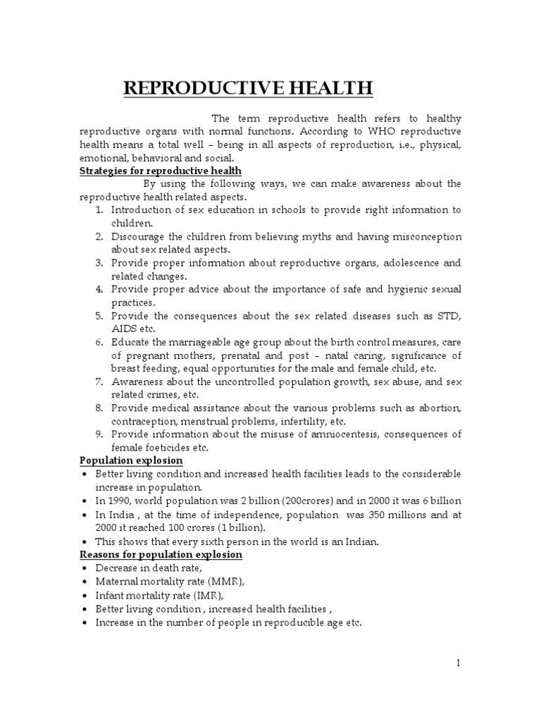 Reproductive Health | PDF | Birth Control | Sexually Transmitted Infection