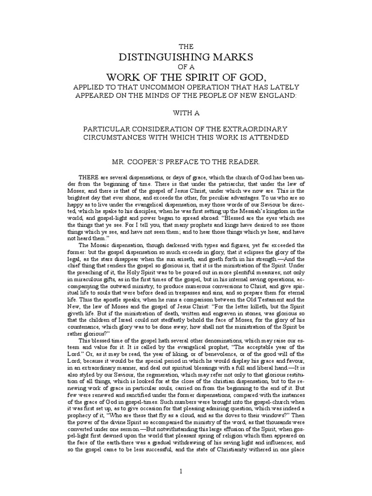 Distinguishing Marks of A Work of The Spirit of God | PDF | The Gospel ...