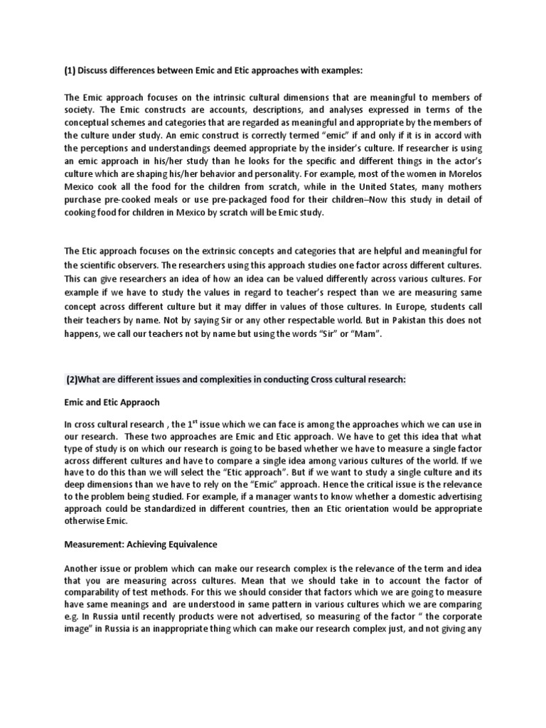 Etic and Emic Approaches | PDF | Behavioural Sciences | Science