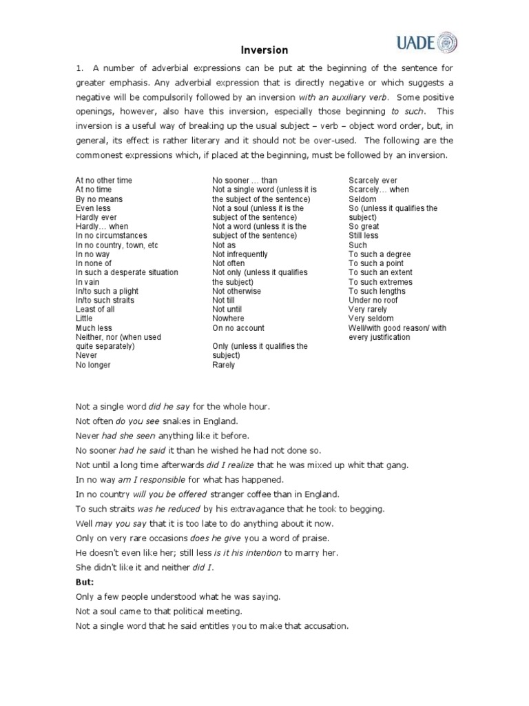 Inversion | PDF | Verb | Linguistic Morphology