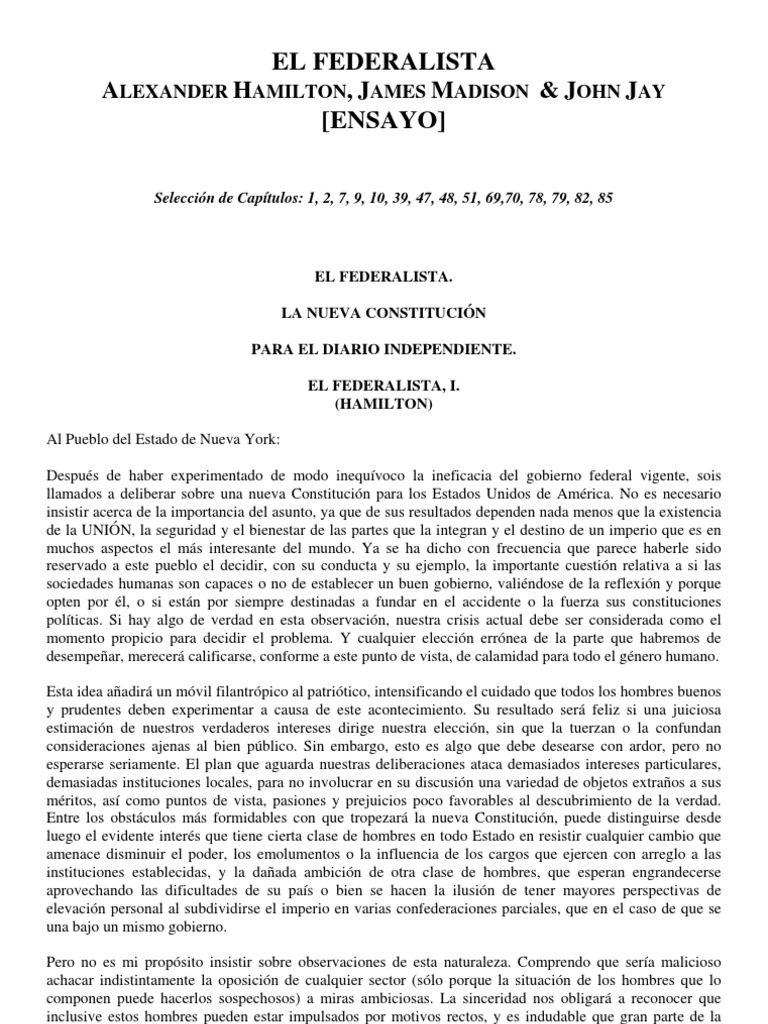 El Federalista Seleccion | PDF | James Madison | Estado (política)