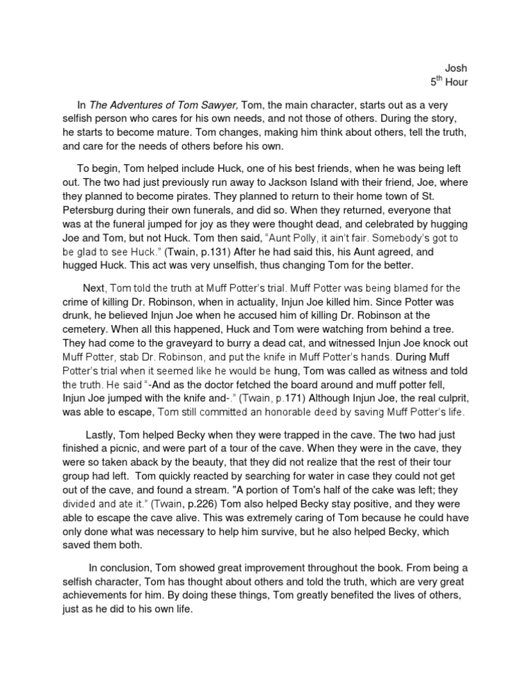 Tom Sawyer Essay | PDF | The Adventures Of Tom Sawyer