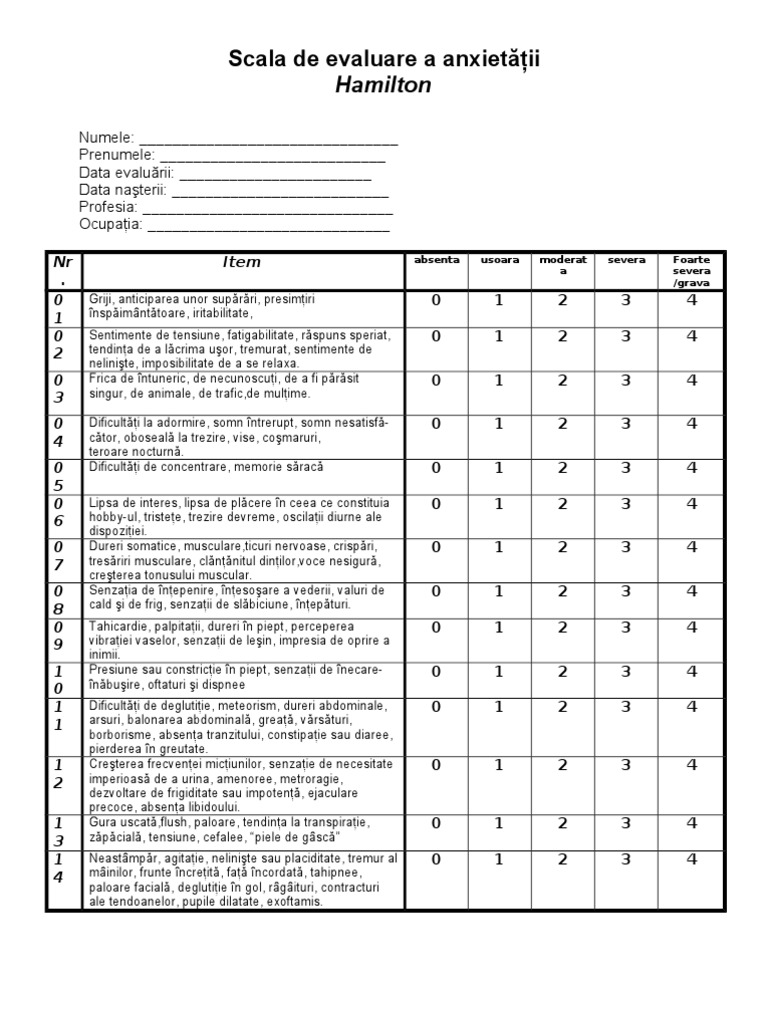 Scala de Anxietate Hamilton | PDF