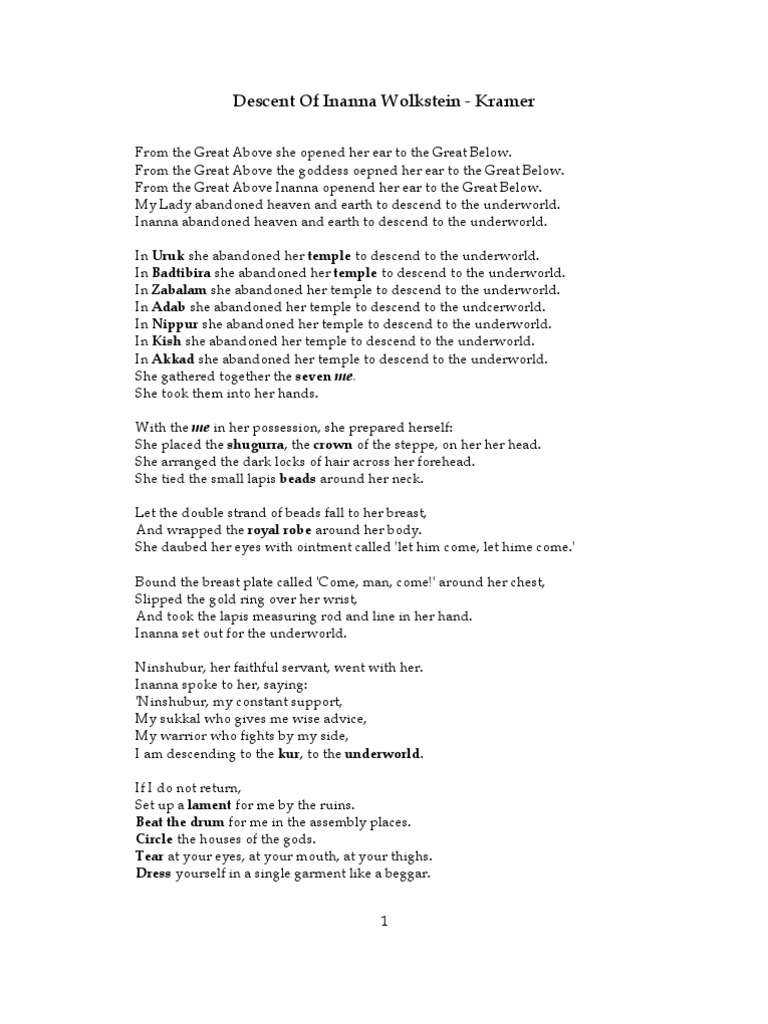 Descent of Inanna | PDF | Deities | Ancient Near East Mythology