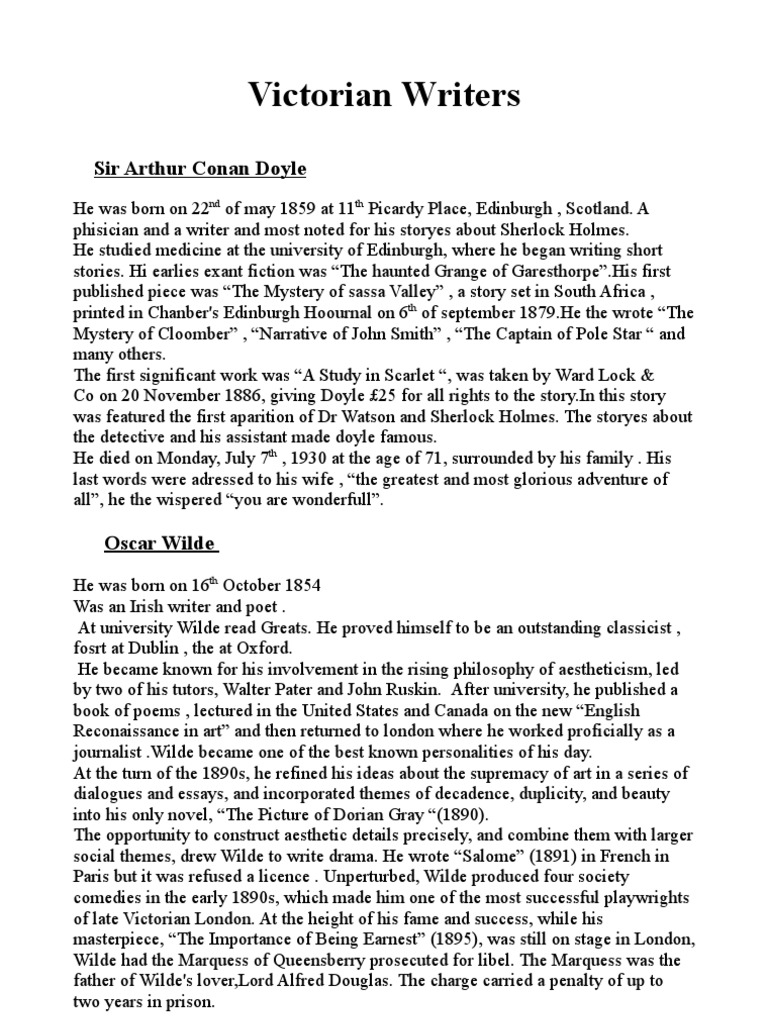 Key Victorian Writers and Their Impact | PDF | Oscar Wilde | Charlotte ...