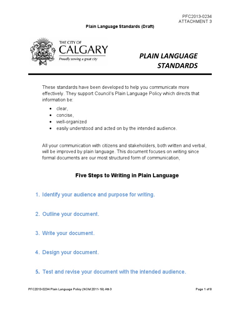 Plain Language Standards | Plain Language | Verb