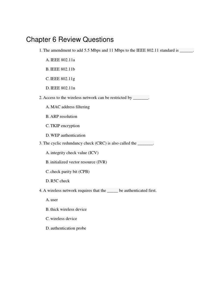 Chapter 6 Review Questions | Download Free PDF | Wireless Lan ...