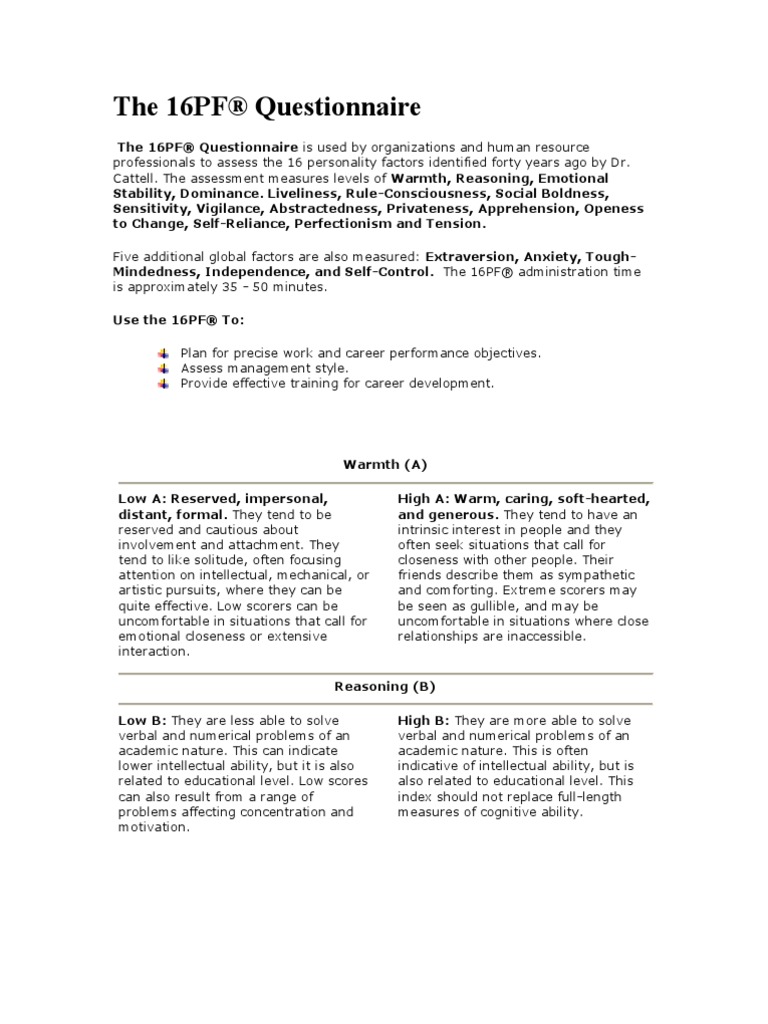 16pf Questionnaire Interpret | PDF | Metaphysics Of Mind | Emotions
