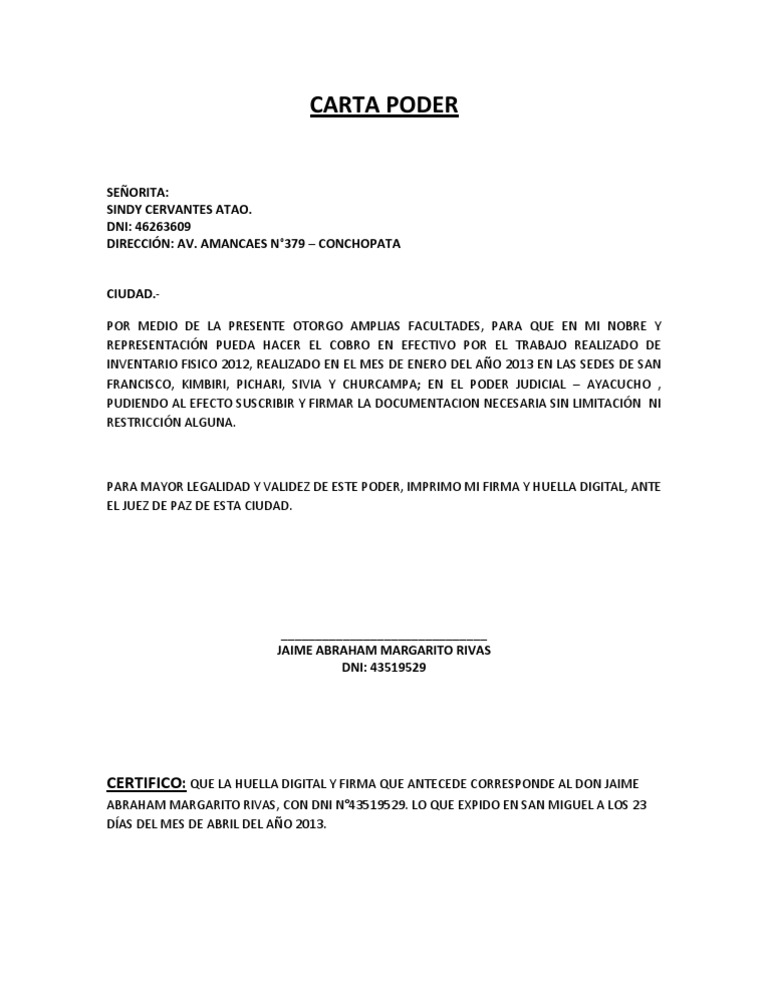 Carta Poder | PDF | Finanzas y dinero | Derecho