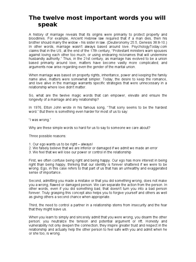 12 Most Important Words You Will Speak | PDF