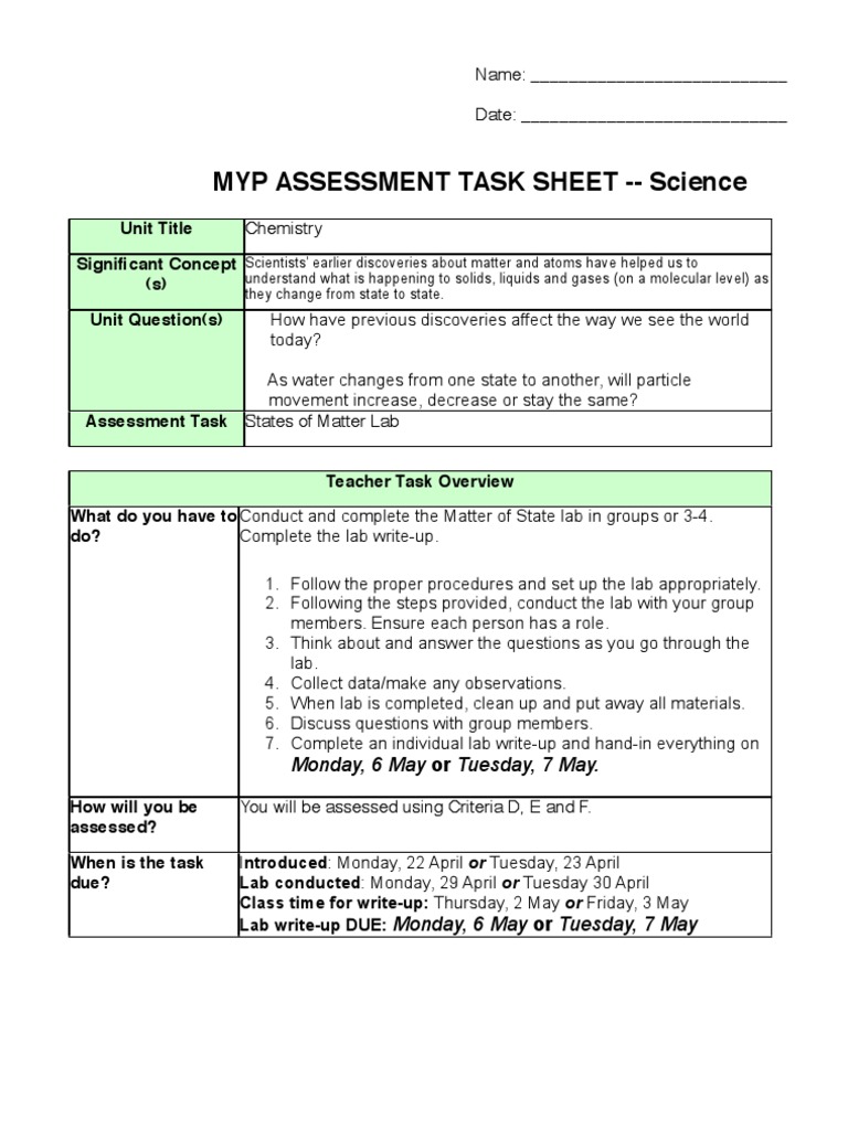 Final 2 - States of Matter Lab Assessment Packet | PDF | Gases | Heat