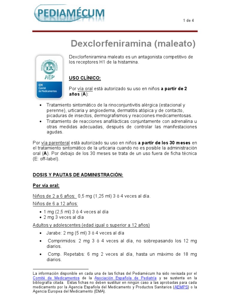 Dosis y usos de Dexclorfeniramina en pediatría | PDF | Alergia ...