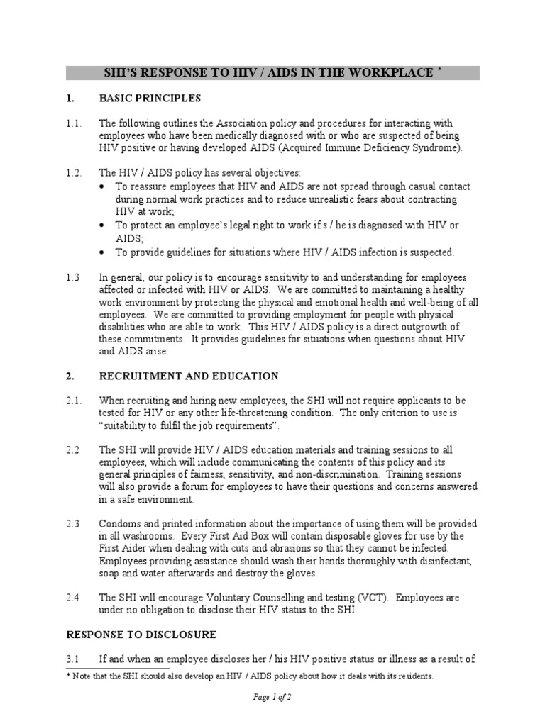 South Africa - Sample HIV AIDS Policy - Employees | Hiv/Aids (25 views)
