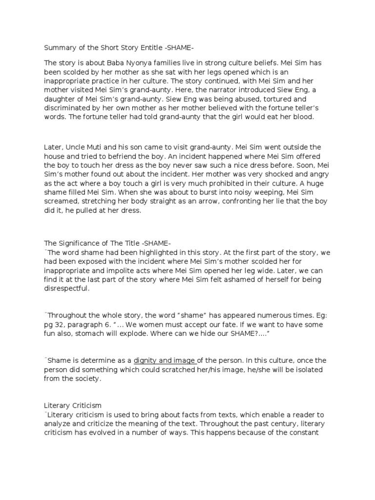 Summary of The Short Story Entitle | PDF