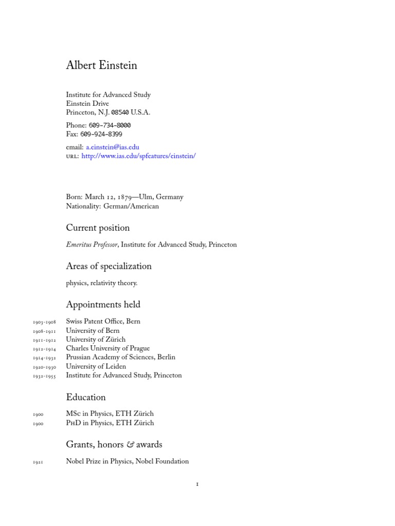 CV Template Xetex Caslon | PDF | Albert Einstein | Scientific Theories
