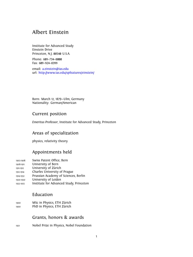 CV Template Xetex Fontin | PDF | Albert Einstein | Modern Physics