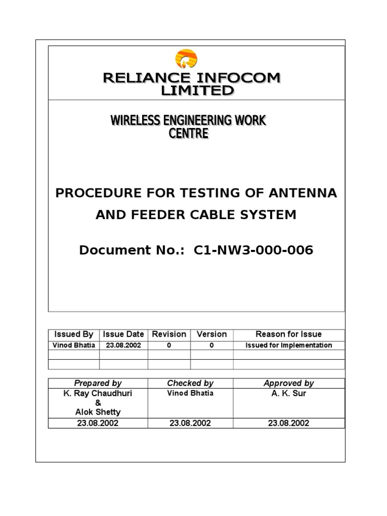 Antenna and Feeder Cable Testing Procedure | PDF | Calibration ...