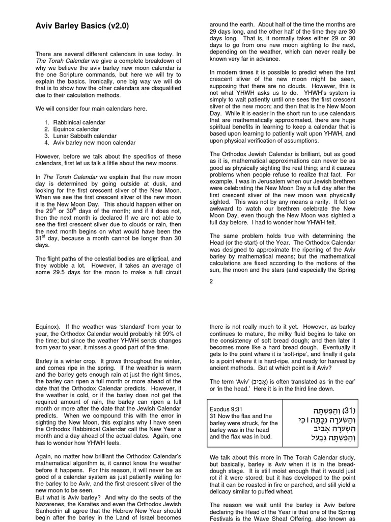 Aviv Barley Basics v2.0 | PDF | Hebrew Calendar | Tithe