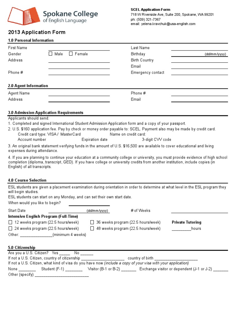 2013 SCEL Application Form | PDF | Tuition Payments | Fee