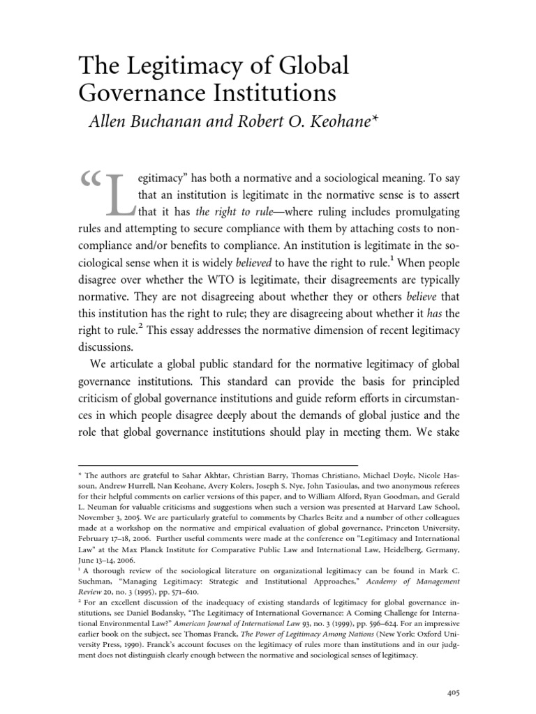 Legitimacy of Global Governance Institutions | PDF
