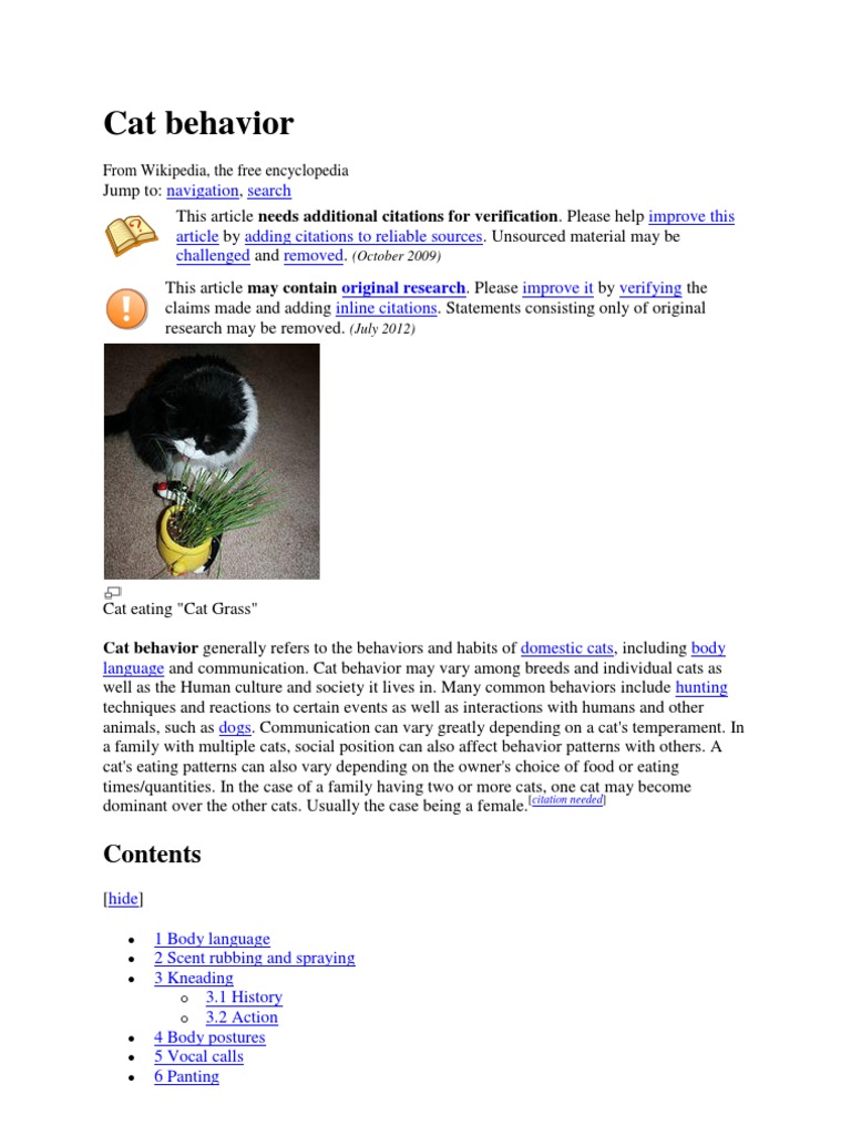 Cat Behavior: From Wikipedia, The Free Encyclopedia | PDF | Cats ...