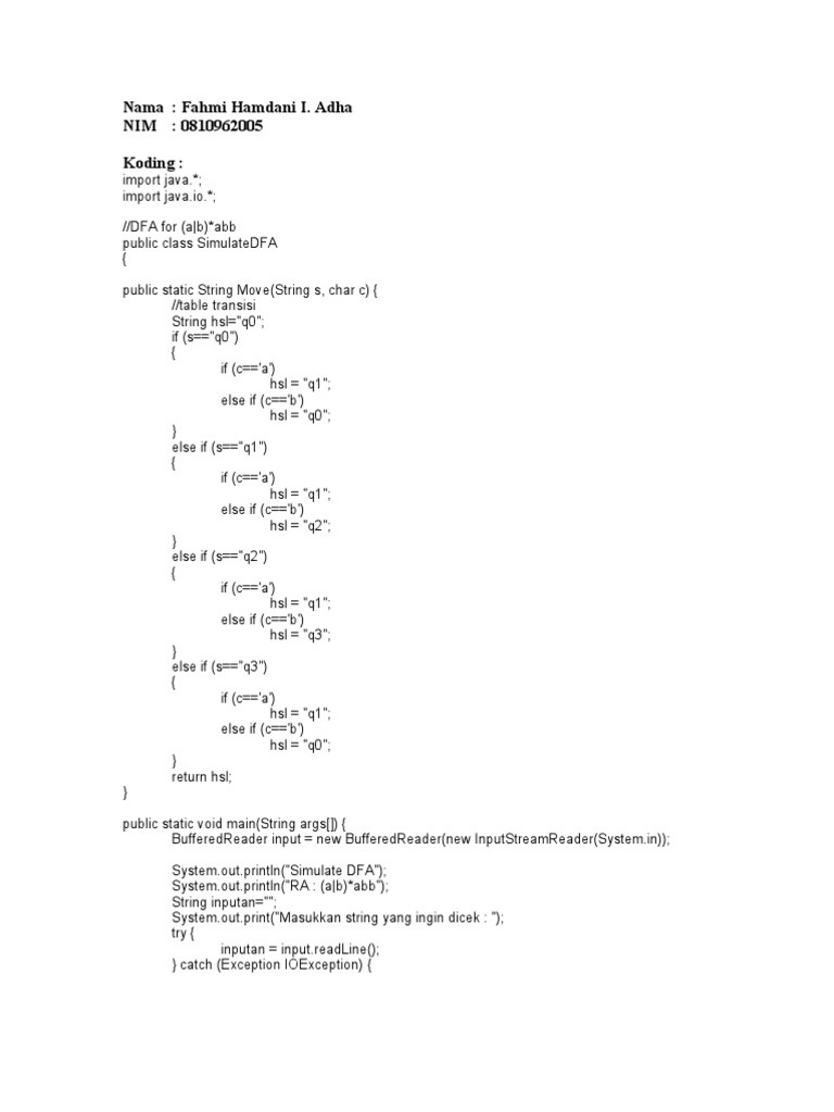 Java DFA Simulation Code Examples | PDF