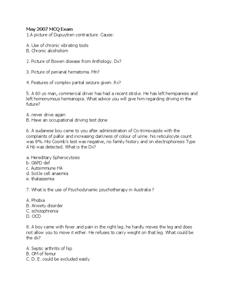 AMC MCQ Tips | PDF | Medical Specialties | Diseases And Disorders