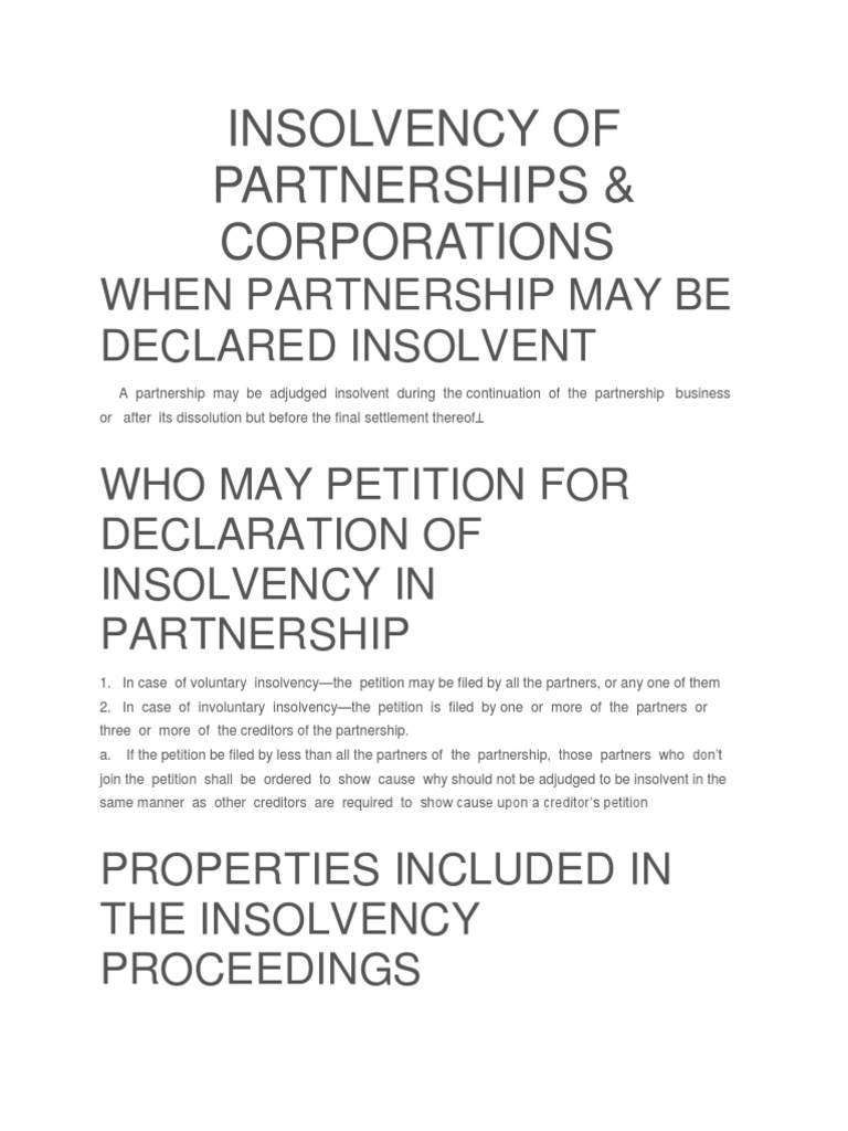 Insolvency of Partnerships | PDF | Bankruptcy | Insolvency