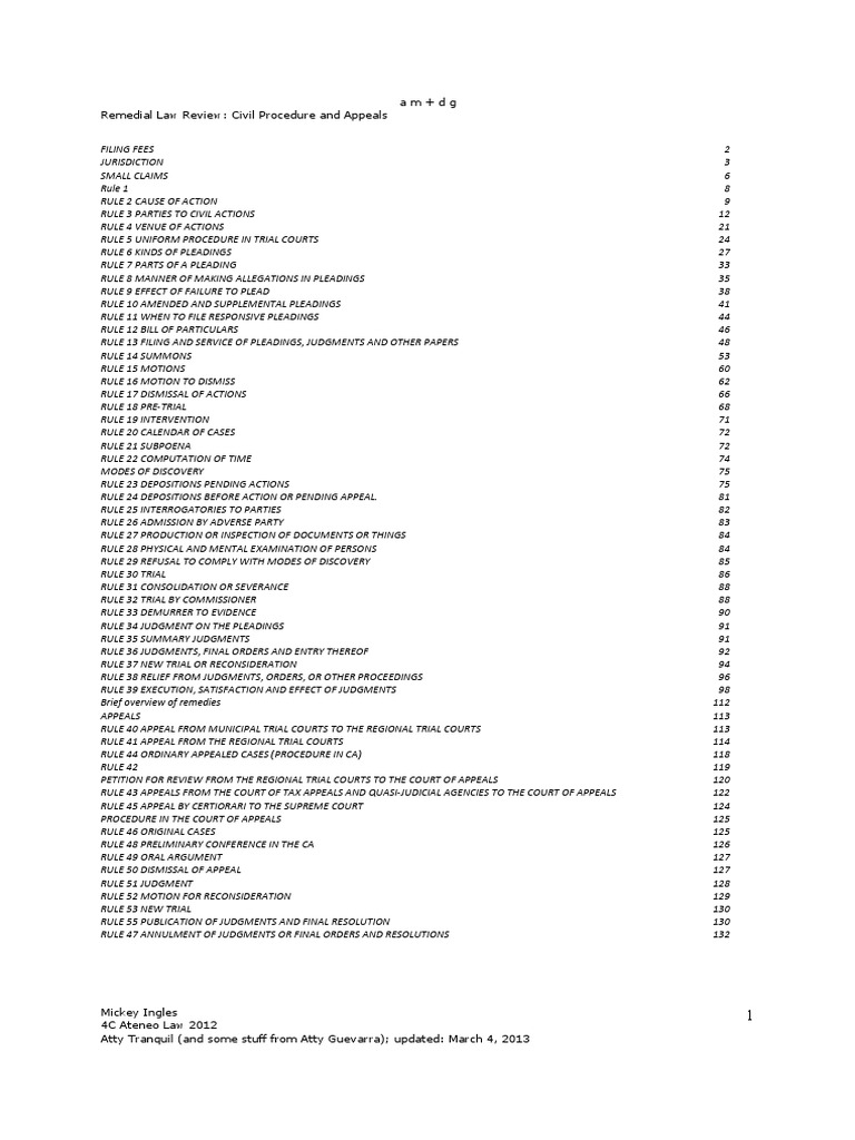 Rem Review 1 | PDF | Pleading | Lawsuit