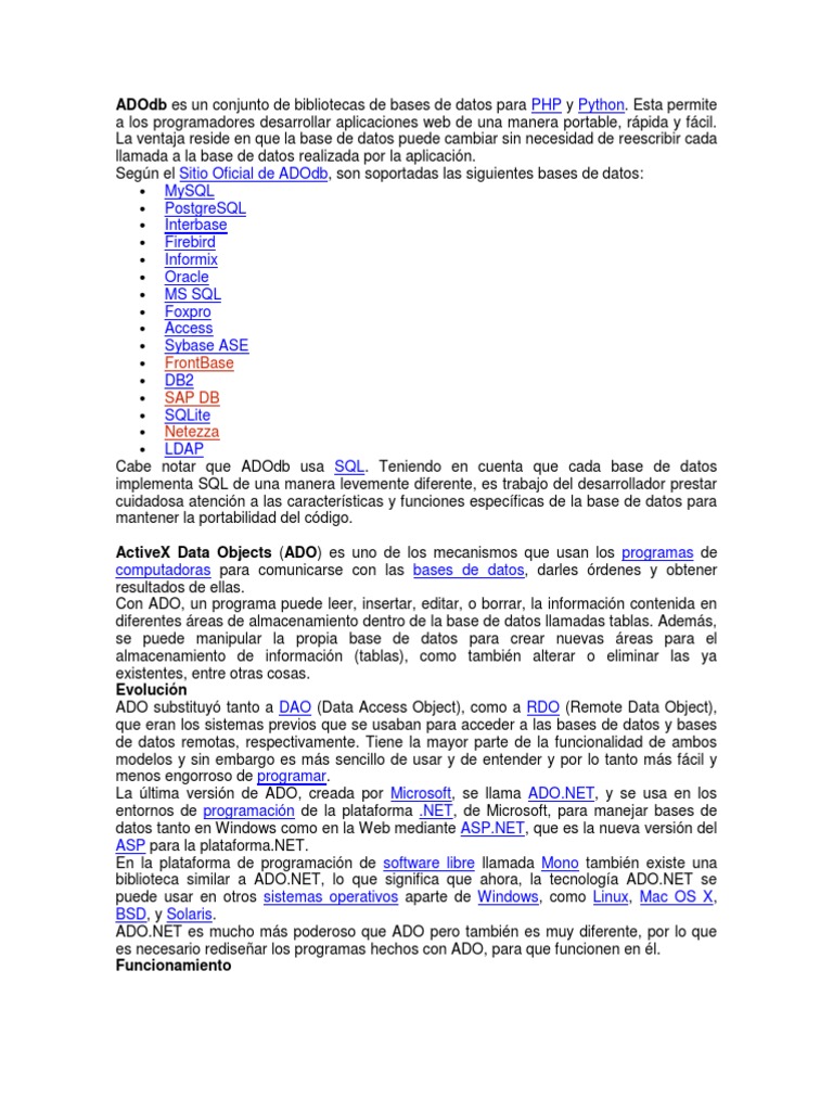 ADOdb | PDF | Active X Data Objects | Gestión de tecnología de la información