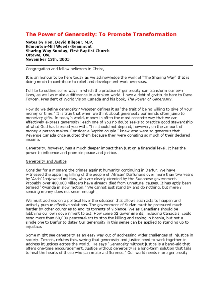 The Power of Generosity: To Promote Transformation | PDF | Forgiveness ...