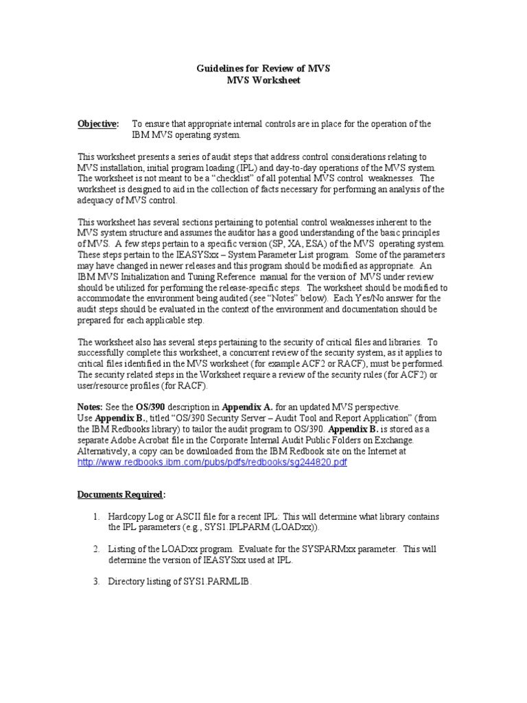 Guidelines For Review of MVS MVS Worksheet: Objective | PDF | Operating ...