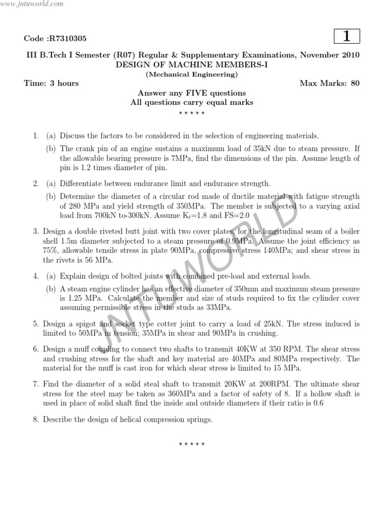R7310305-Design of Machine Members-I2 | PDF | Strength Of Materials ...