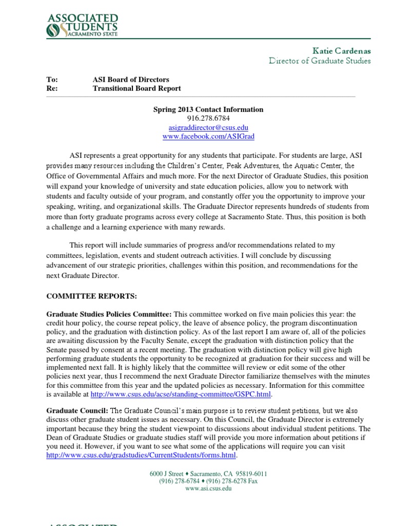 Graduate Director Final and Transitional Board Report | PDF | Graduate ...