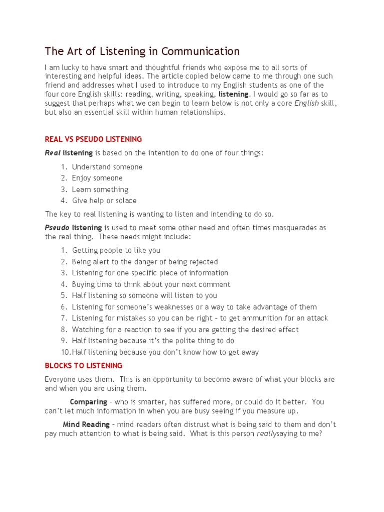 The Art of Listening in Communication | PDF | Attention | Nonverbal ...