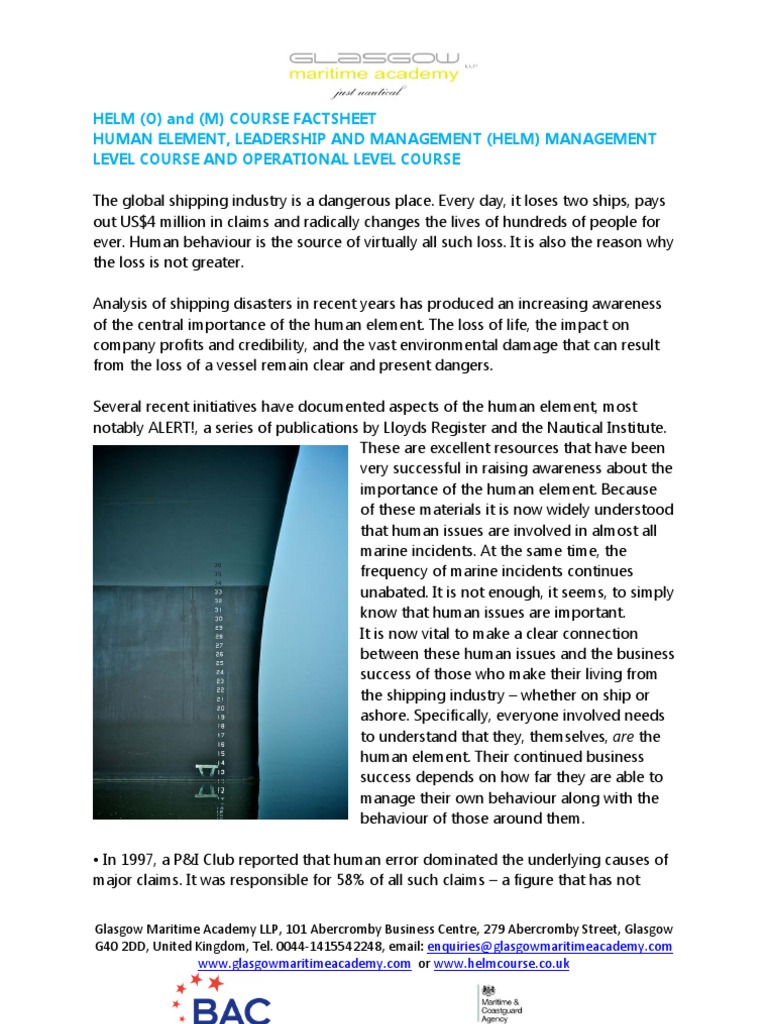 Human Element Leadership and Management Operational and Management ...