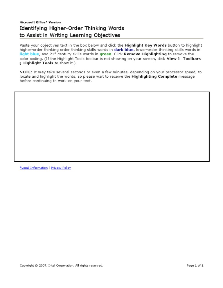 Identifying Thinking Skill Words | PDF