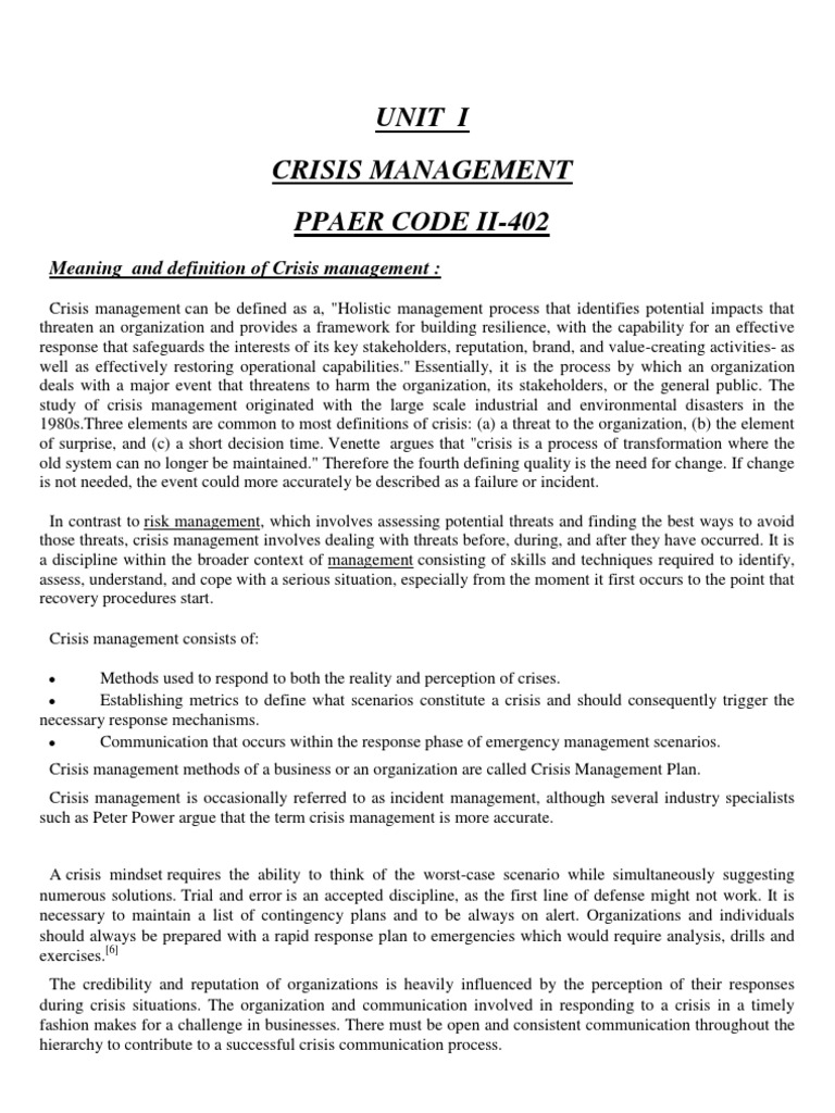 Mba Crisis Management Notes | PDF | Crisis Management | Business Continuity