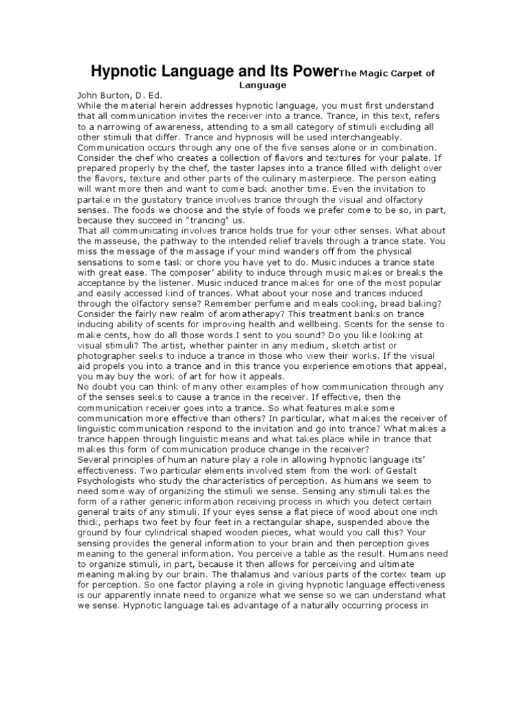 John Burton - Hypnotic Language | PDF | Perception | Trance