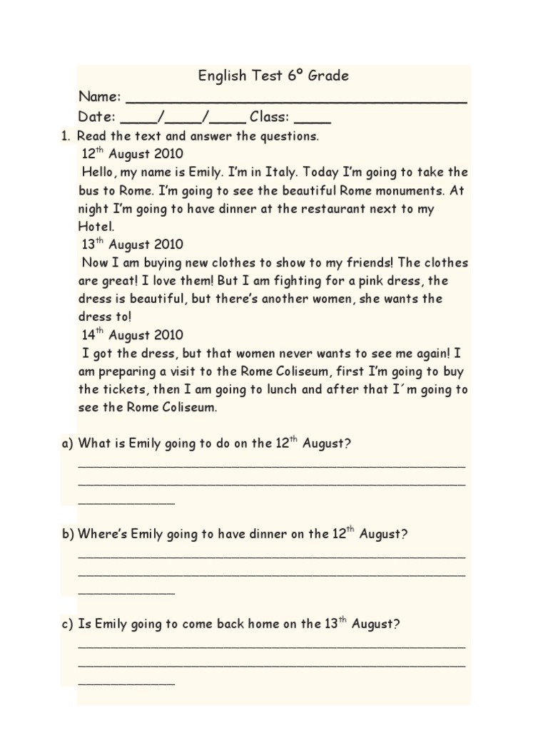 6th Grade English Test Questions | PDF