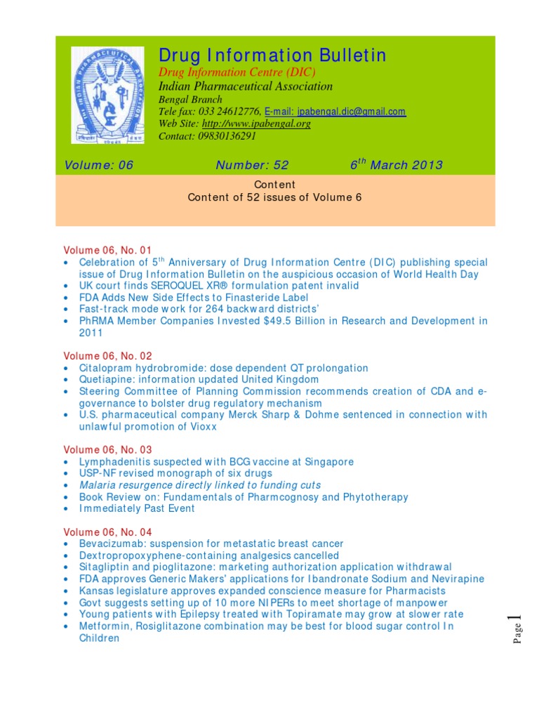 Drug Information Bulletin 52 06 | PDF | Pharmaceutical Drug | Food And ...