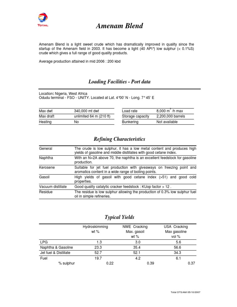 Amenam Blend: Loading Facilities - Port Data | PDF | Fuel Oil | Oil ...