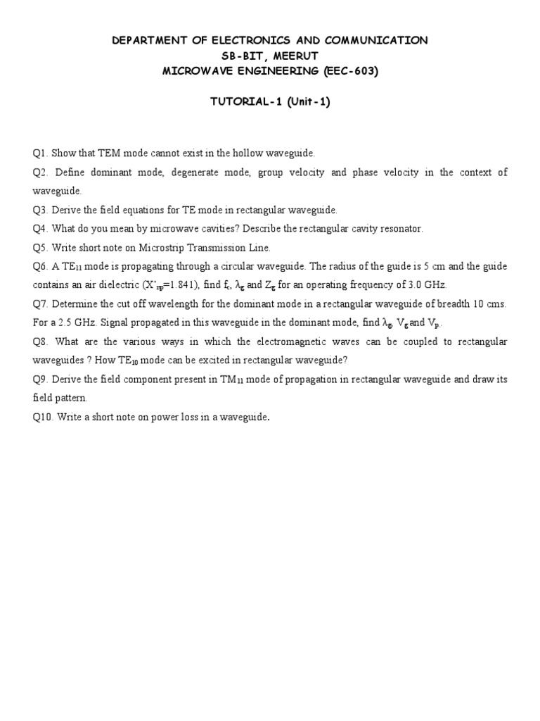 Microwave Engineering Questions | PDF | Waveguide | Microwave