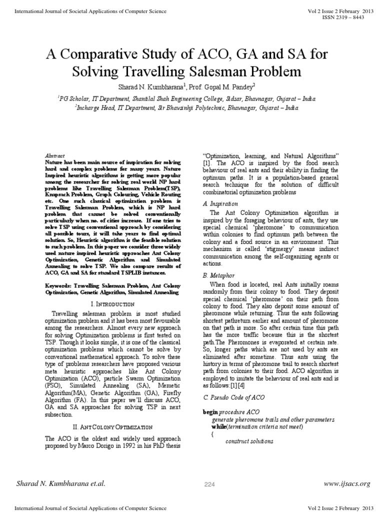 A Comparative Study of ACO, GA and SA For TSP | PDF | Metaheuristic ...