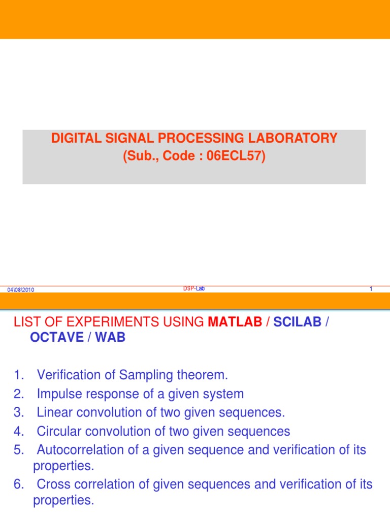 Digital Signal Processing Laboratory (Sub., Code: 06ECL57) | PDF ...