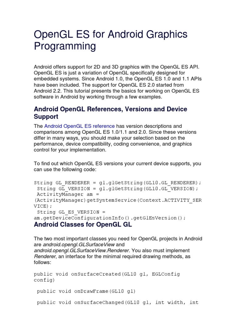 OpenGL ES For Android Graphics Programming | PDF | Android (Operating System) | Application ...